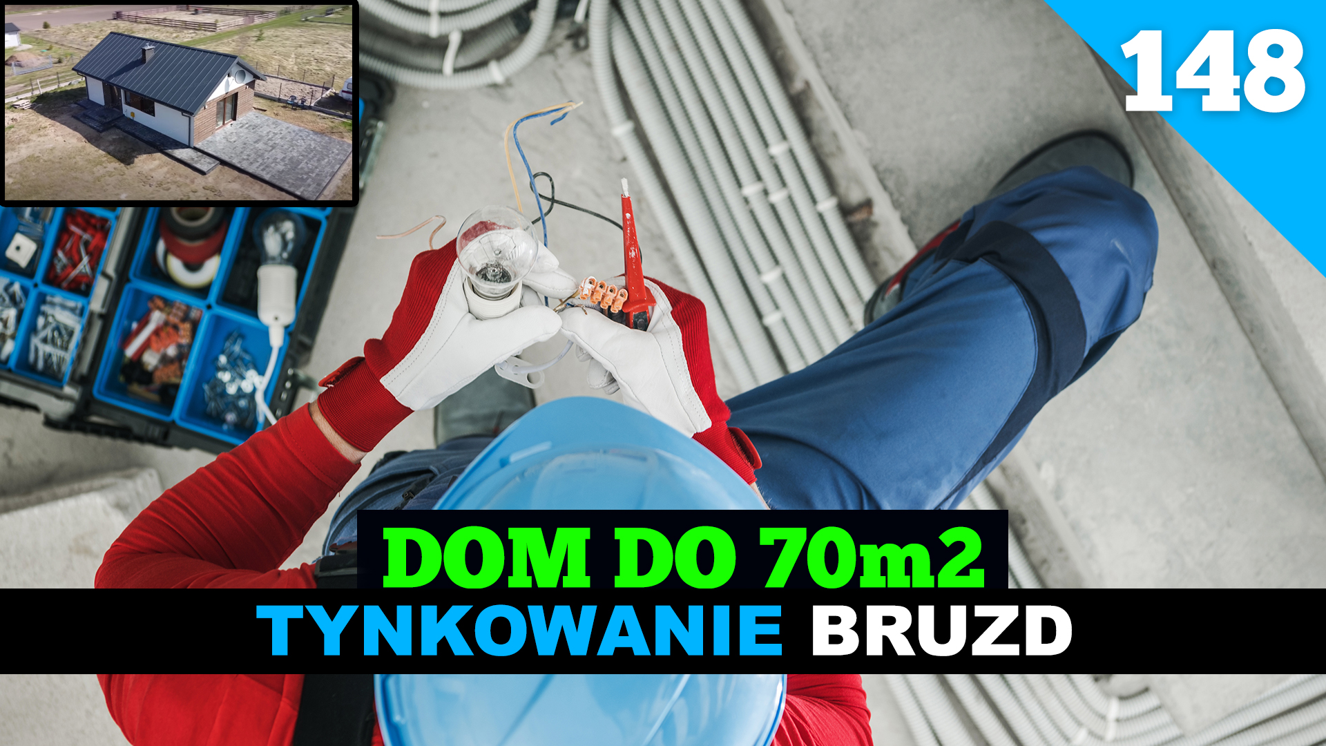Odcinek 148. Budowa domu do 70m2. Tynkowanie bruzd po przewodach elektrycznych. – Budowa domu ...